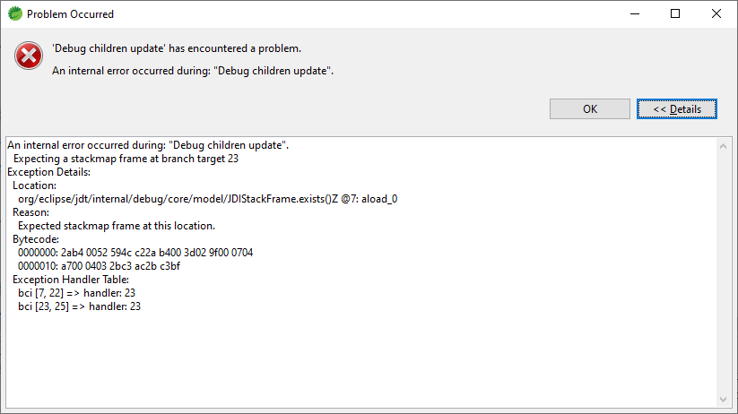 Debugging is not possible due to a 'An internal error occurred during ...
