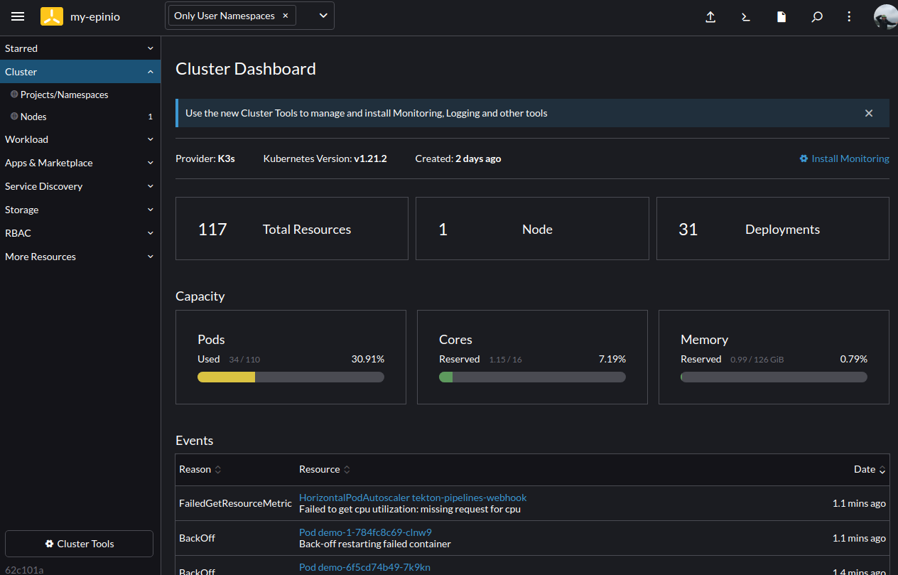 Epinio Instance Dashboard Page · Issue 17 · Epinio Ui · Github