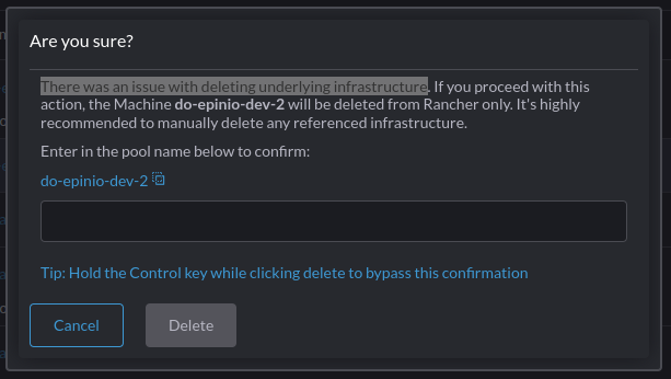 Incorrect Message When Deleting A Cluster · Issue 6131 · Rancher 