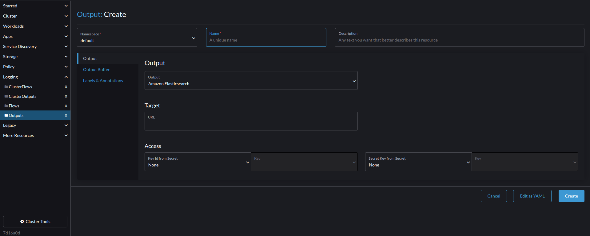 Logging `Cluster Outputs` and `Outputs` create forms do not have sticky footer · Issue #7978 ...