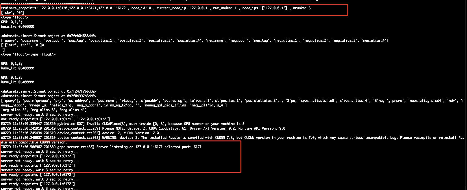 单机多卡， lauch多进程， not ready endpoints:['127.0.0.1:6172'] · Issue #18866 · PaddlePaddle/Paddle · GitHub