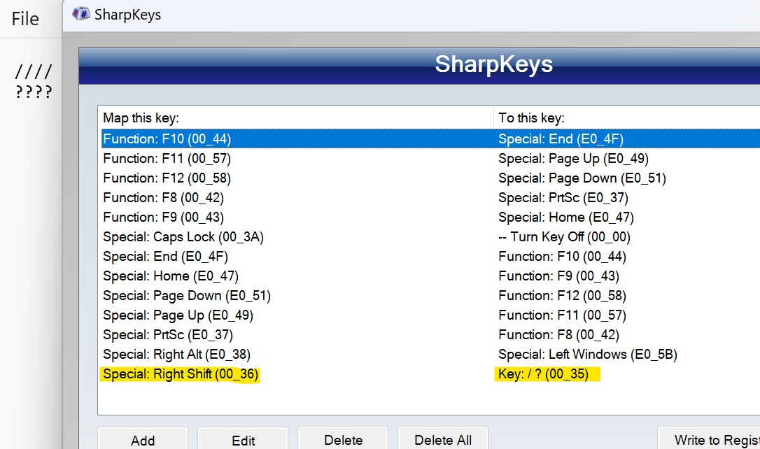 Remapping right shift to /? · Issue #517 · randyrants/sharpkeys · GitHub