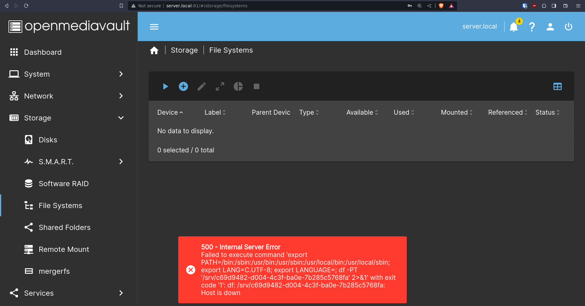 File system tab not displaying data on error - General - openmediavault