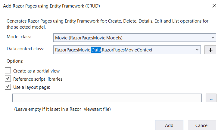 Most basic tutorial on scaffolding a razor pages on a brand new model doesn't work. · Issue ...