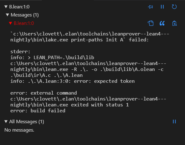 Infoview doesn't show errors when lake fails · Issue #90 · leanprover/vscode-lean4 · GitHub