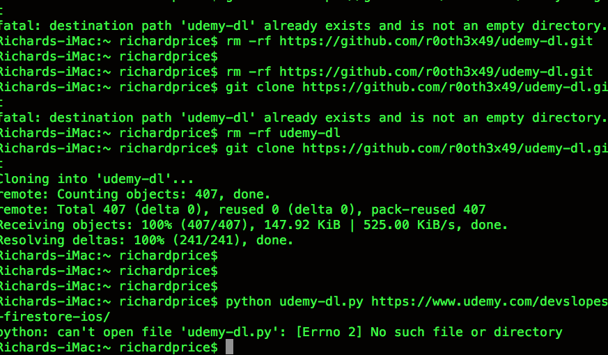 unable to download any courses - python: can't open file 'udemy-dl.py': [Errno 2] No such file ...