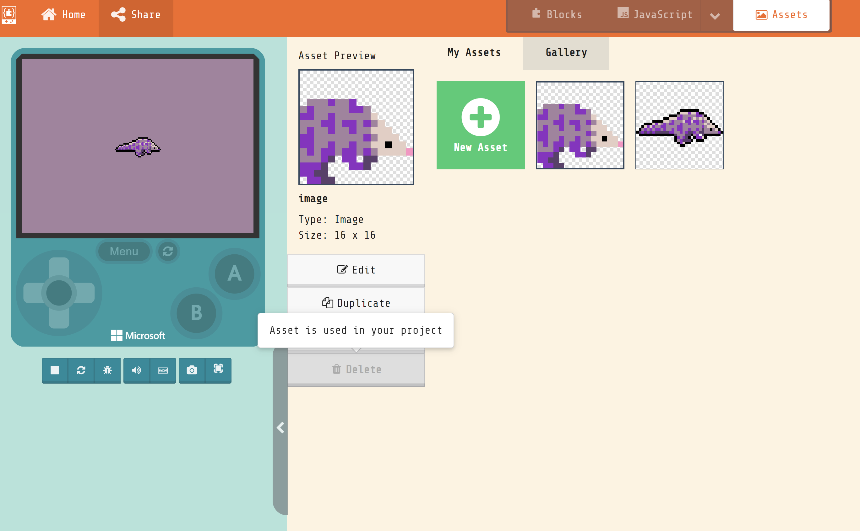 Can't delete unused image in asset editor · Issue #2982 · microsoft/pxt-arcade · GitHub