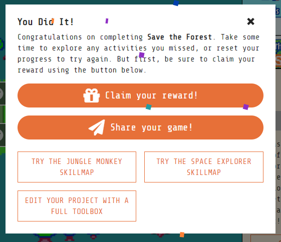 'Share your game' button in skillmap rewards modal is missing · Issue #4292 · microsoft/pxt ...