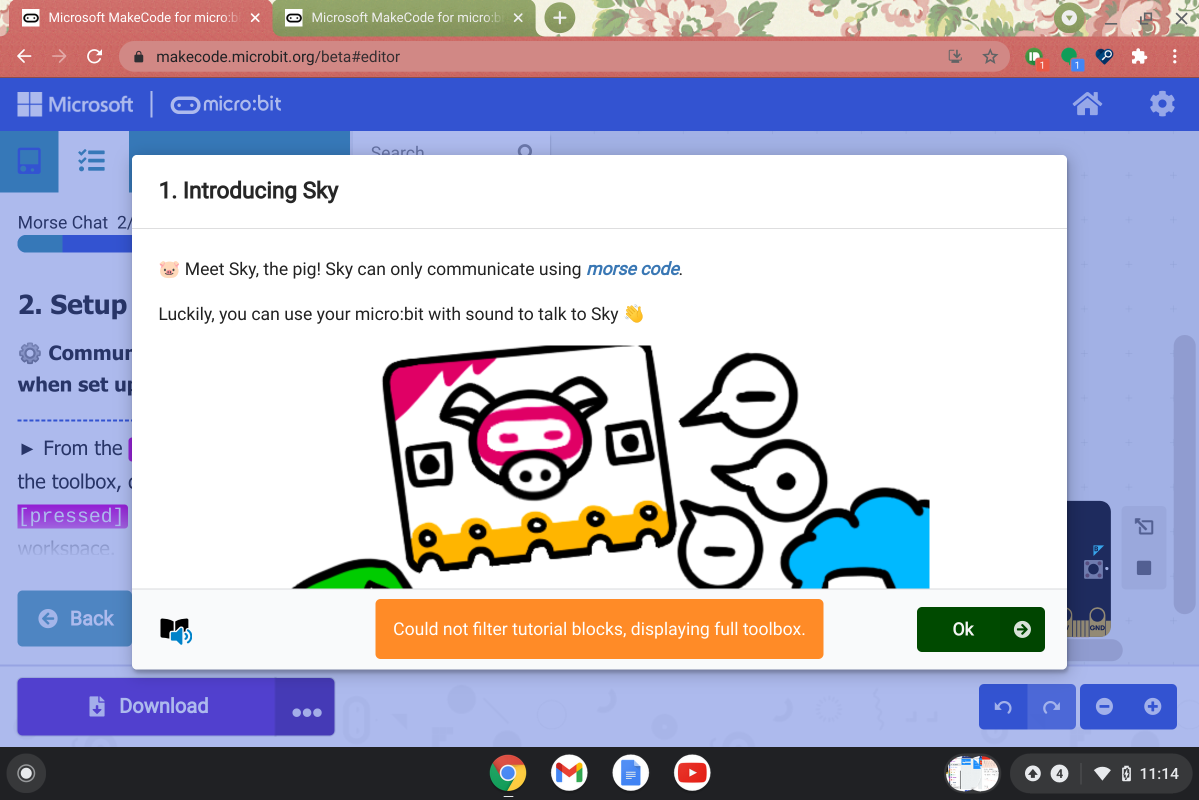 Morse Code tutorial loads all the blocks · Issue #4538 · microsoft/pxt-microbit · GitHub