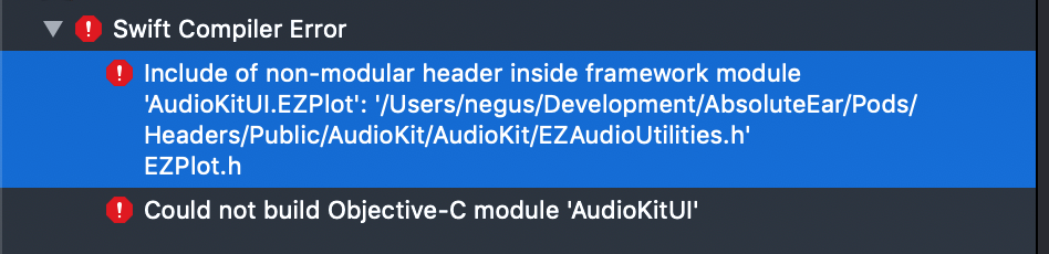 AudioKitUI: Include of non-modular header inside framework module · Issue #1454 · AudioKit ...