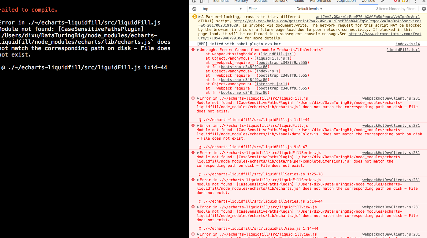 vue webpack 报 in mounted hook: "Error: Component series.liquidFill not exists. Load it first ...