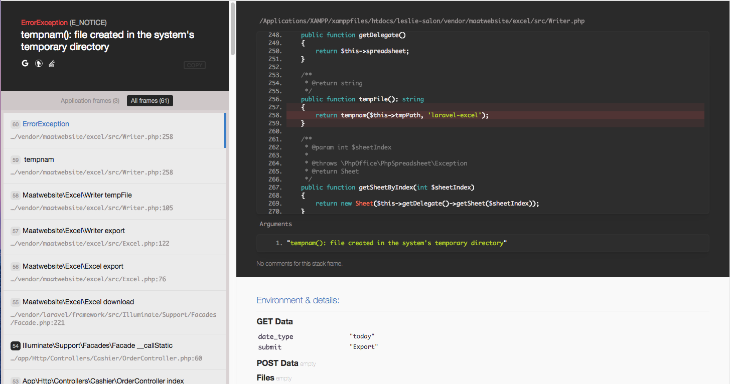 File created in the system's temporary directory · Issue #1605 · SpartnerNL/Laravel-Excel · GitHub