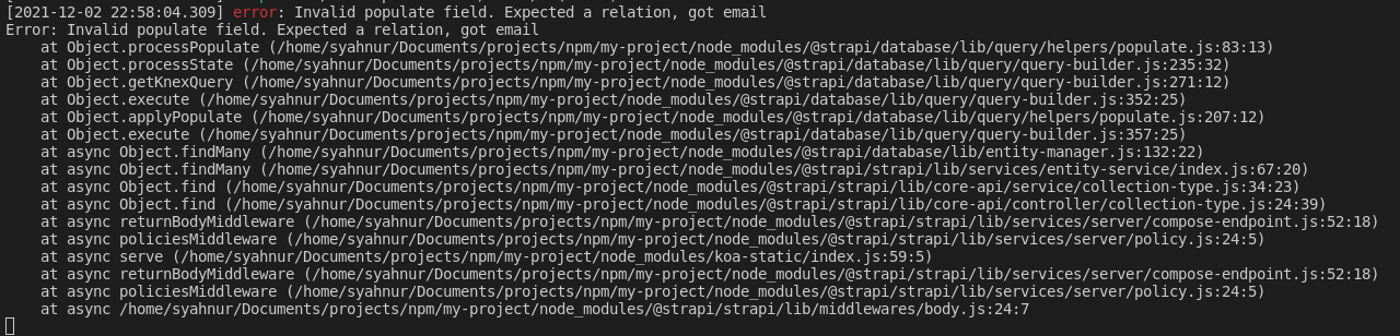[v4] When trying to use "?populate=user.username" on REST API GET, Error: Invalid populate field ...