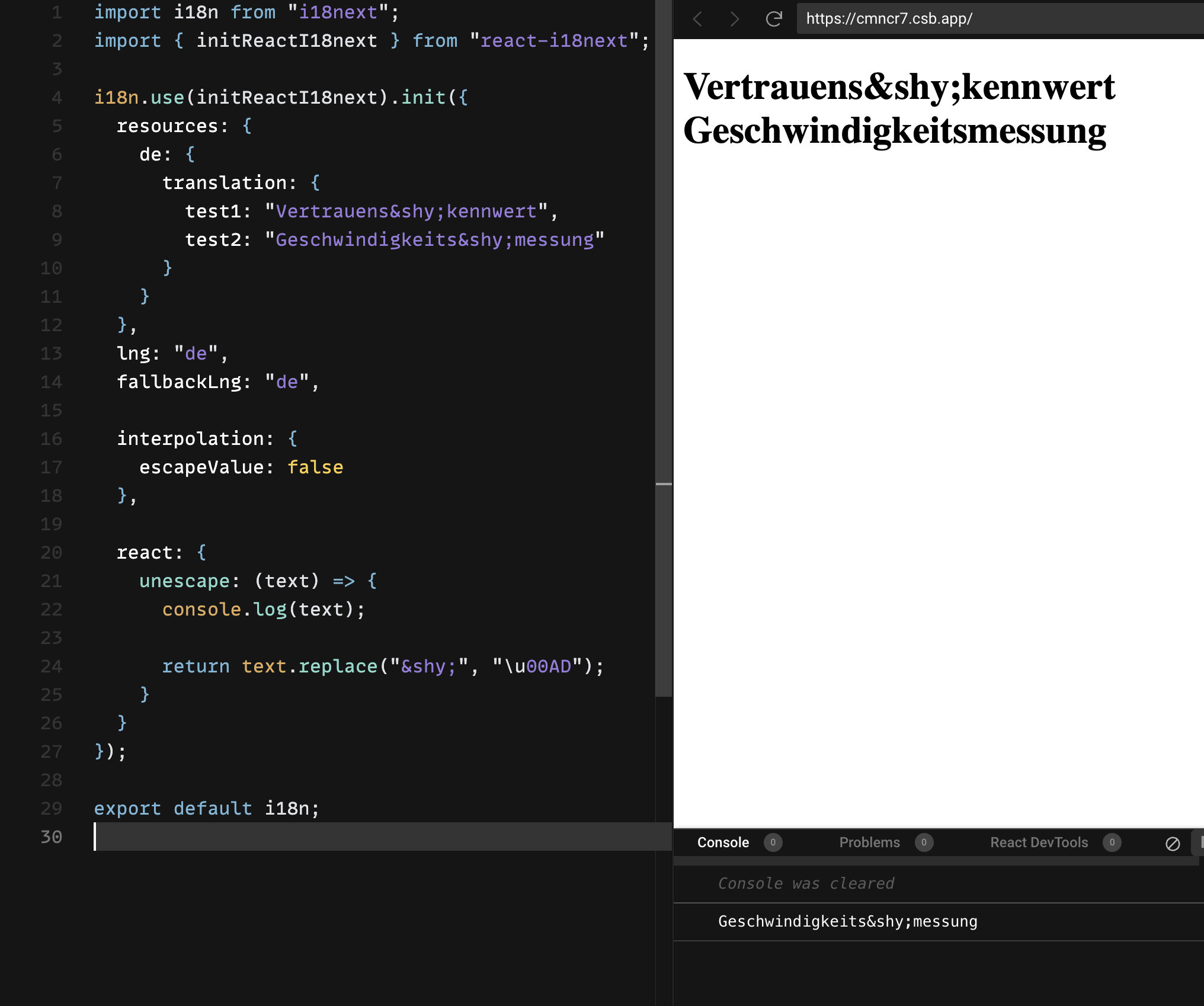 `options.react.unescape` is not consistently called for all values · Issue #1657 · i18next/react ...