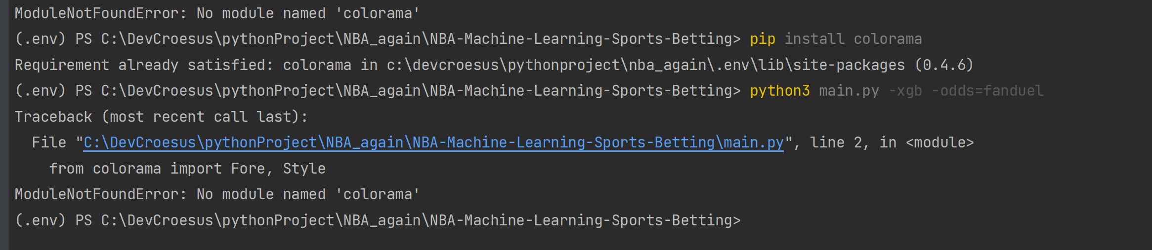 `flask Run` Reports No Module Named Colorama Error In App Exception On Get · Issue 88