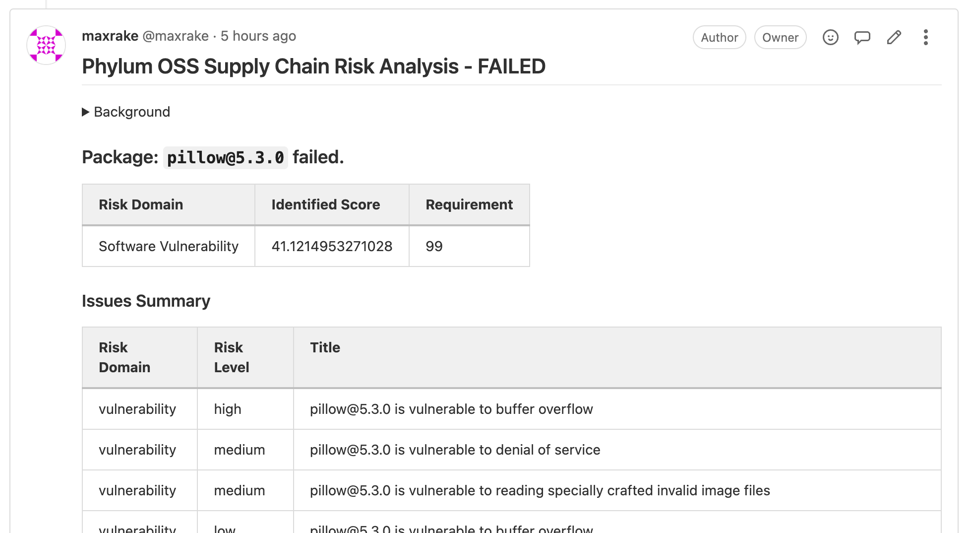 Issues details for failing packages are not reported · Issue #40 · phylum-dev/phylum-ci · GitHub