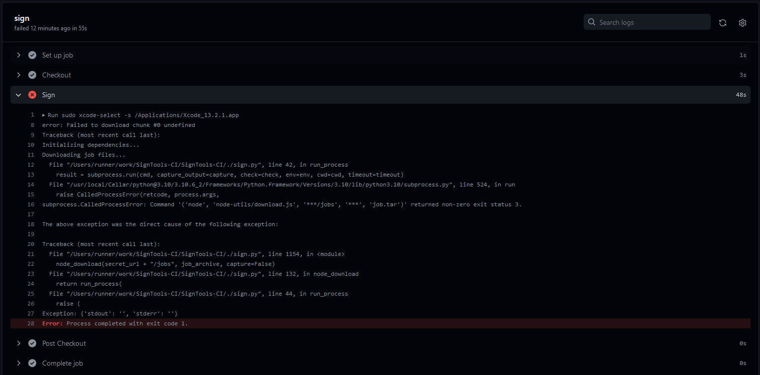 Github actions download jobs failed · Issue #250 · SignTools/SignTools · GitHub