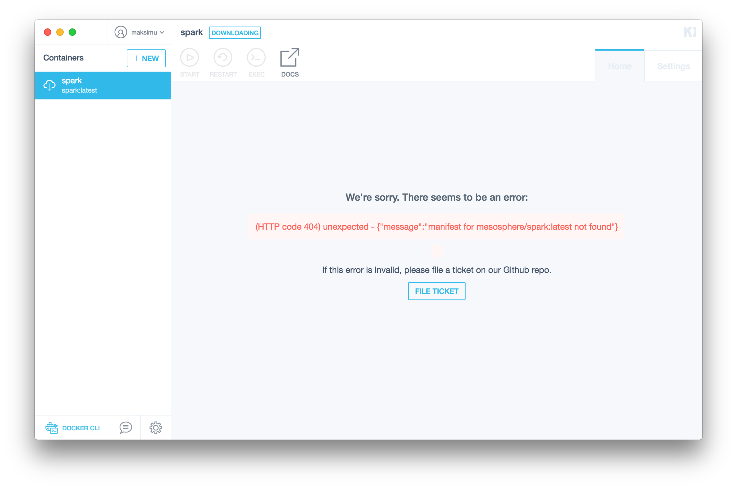Not able to start Spark container · Issue #3053 · docker/kitematic · GitHub