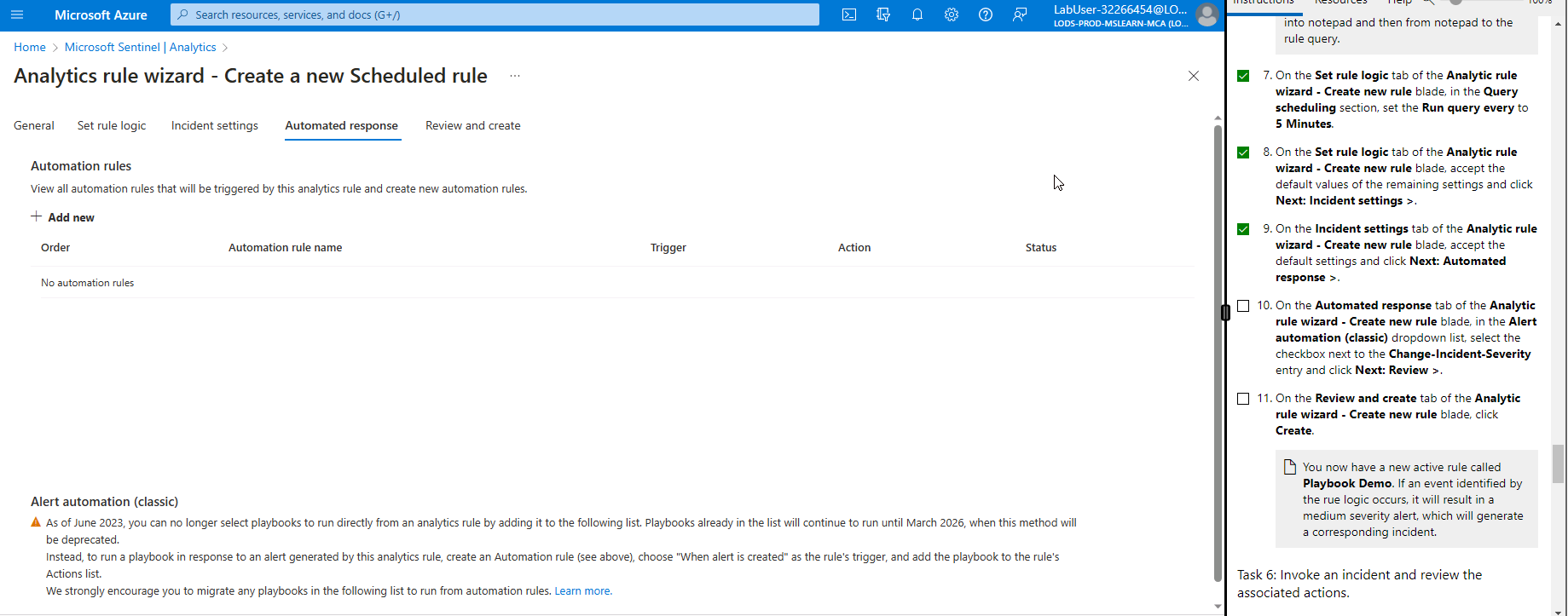 Lab 15 Task 5 Step 10 The instructions in the lab are depricated from Azure since June 2023 ...