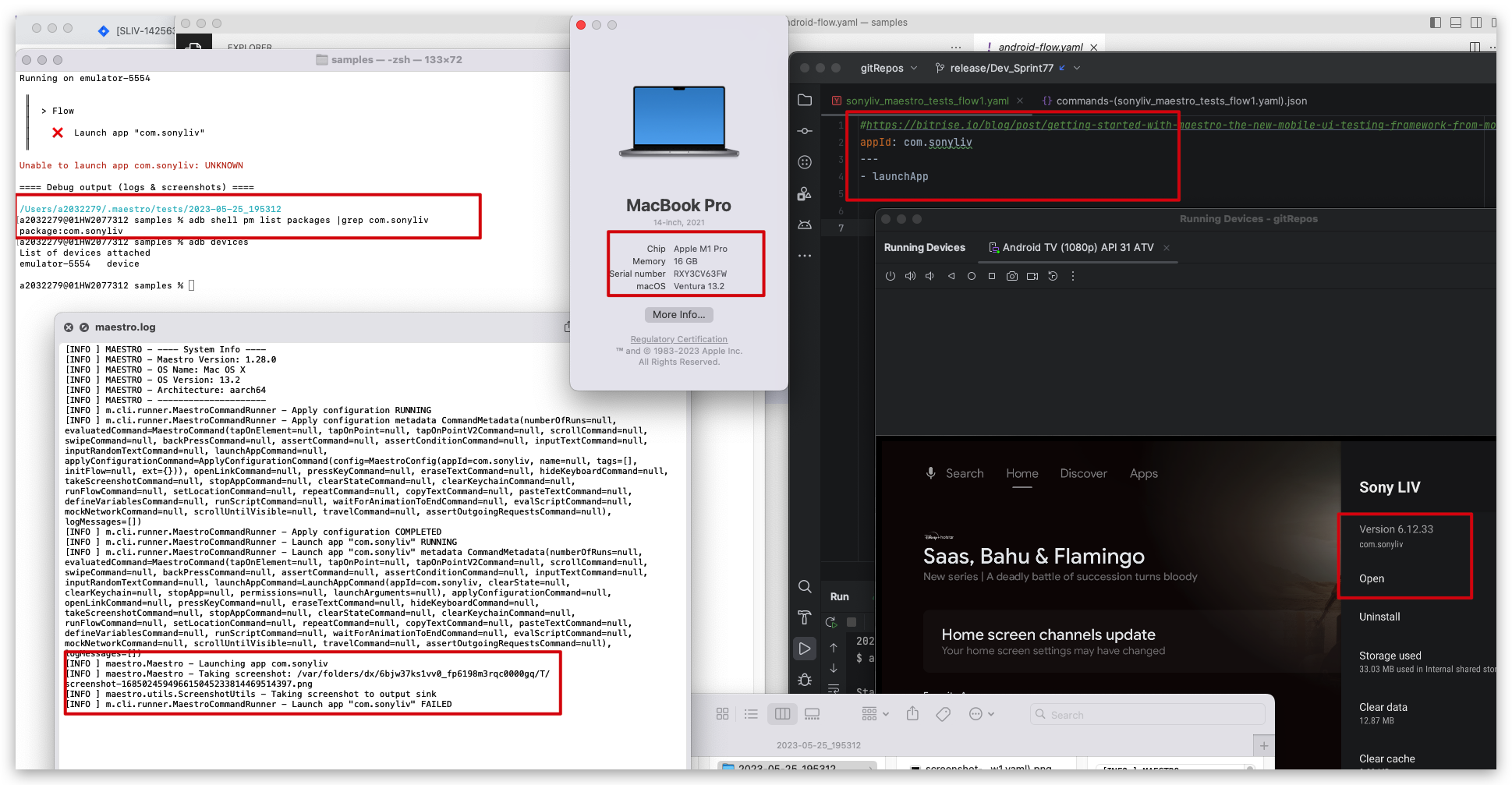 [Maestro version, e.g. v1.28.0] Unable to launch app : UNKNOWN ; Mac M1 Pro OS 13.2 , Android 31 ...