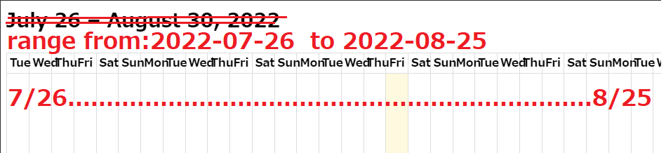 dayGrid switches to multiple rows (month view) when visibleRange is ...