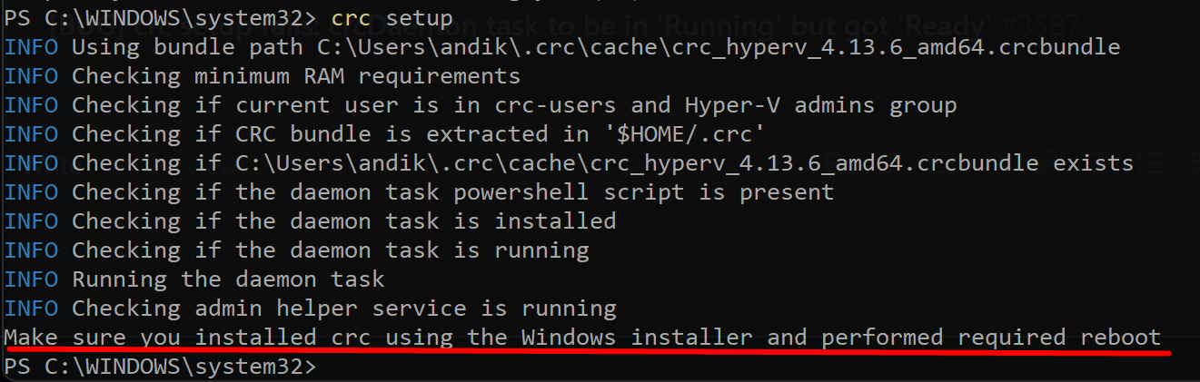 [BUG] crc setup fails during Windows installation even after multiple reboots · Issue #3539 ...