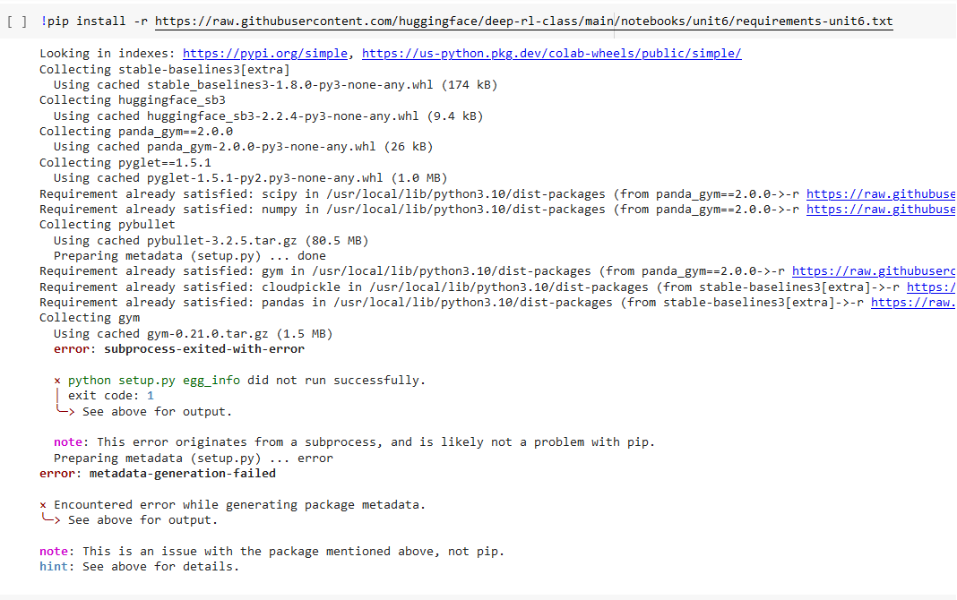 Unit 6 part 2 - gym installation not working · Issue #300 · huggingface/deep-rl-class · GitHub