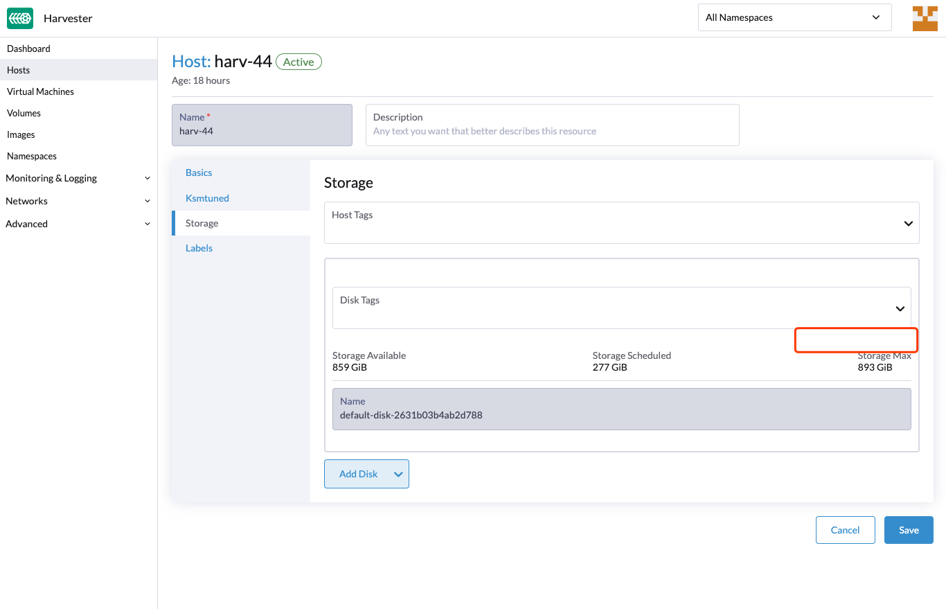 [BUG] Host storage can not see disk status · Issue #2822 · harvester/harvester · GitHub