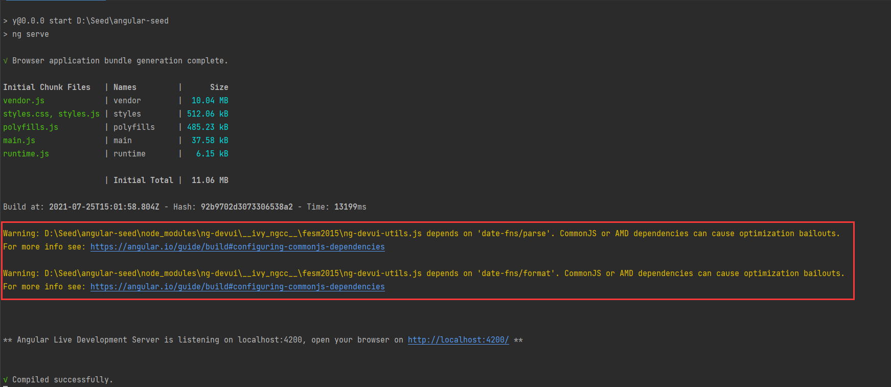 Warning D Seed Angular Seed Node Modules Ng Devui Ivy Ngcc