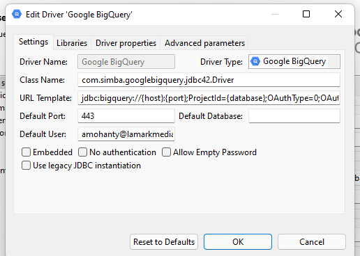 Error connecting to GBQ - "Could not initialize class sun.font ...