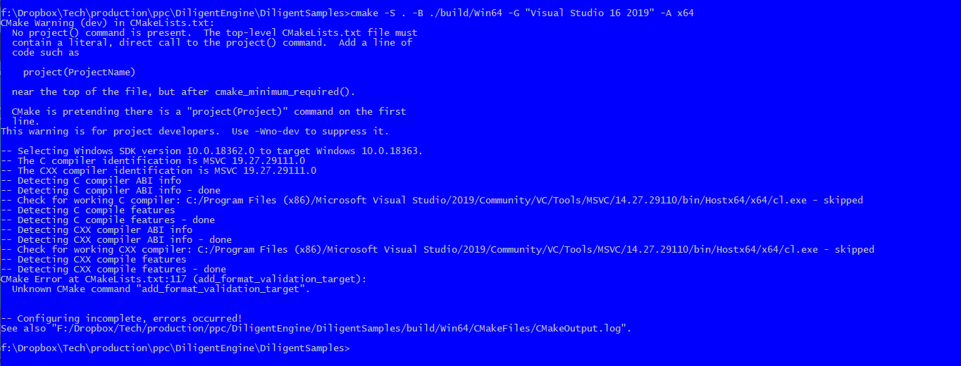 No project() command is present. The top-level CMakeLists.txt file must ...