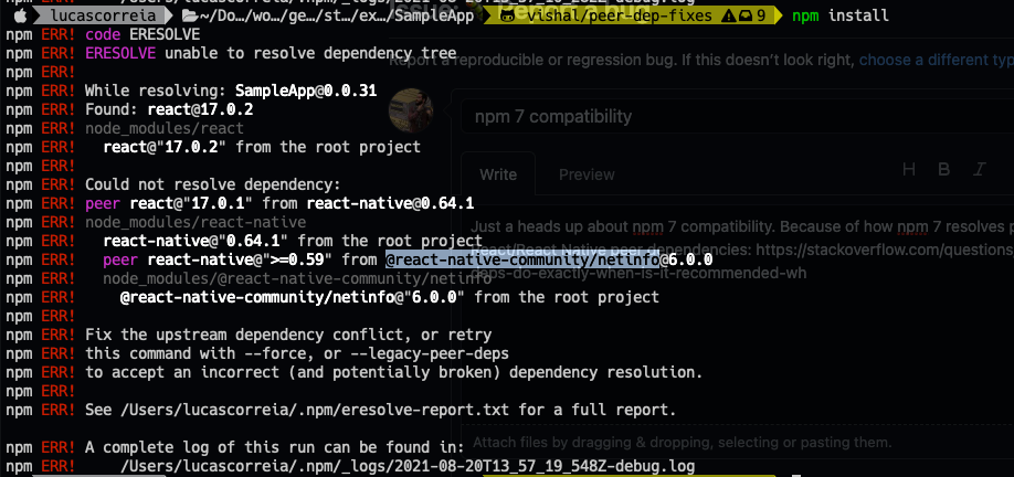 npm 7 compatibility · Issue #488 · react-native-netinfo/react-native-netinfo · GitHub