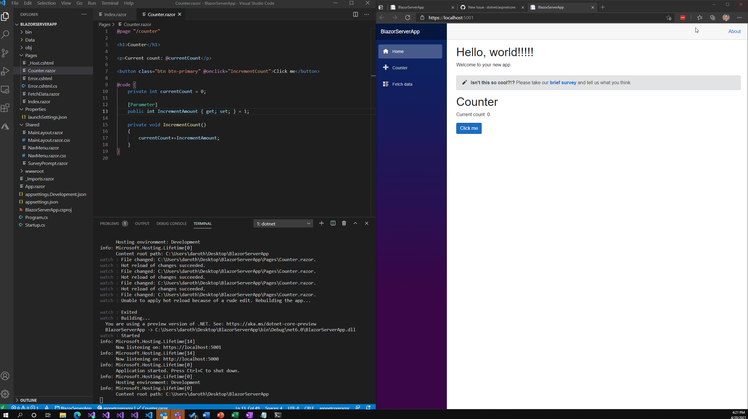 Changing the default value of a property sometimes results in a rude edit, sometimes ...