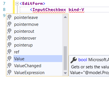 Missing intellisense for completions with `-` included in the name, i.e. `@bind-`, `oi-` etc ...