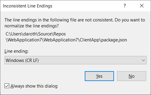 Inconsistent line endings in packages.json in React template · Issue #9501 · dotnet/aspnetcore ...
