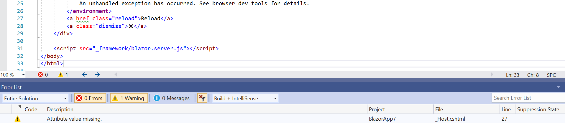 Attribute Value Missing Warning In Blazor Server Template · Issue 16723 · Dotnetaspnetcore