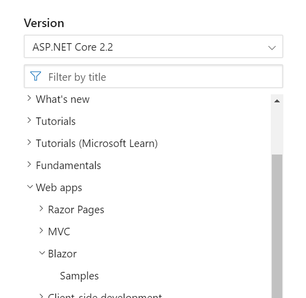 Blazor doc node should not show up for 2.2 · Issue #16181 · dotnet/AspNetCore.Docs · GitHub