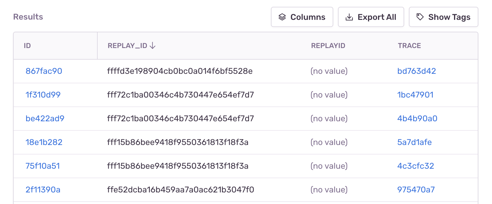 Discover: When the `replayId` field is displayed, values in that column should link to the ...