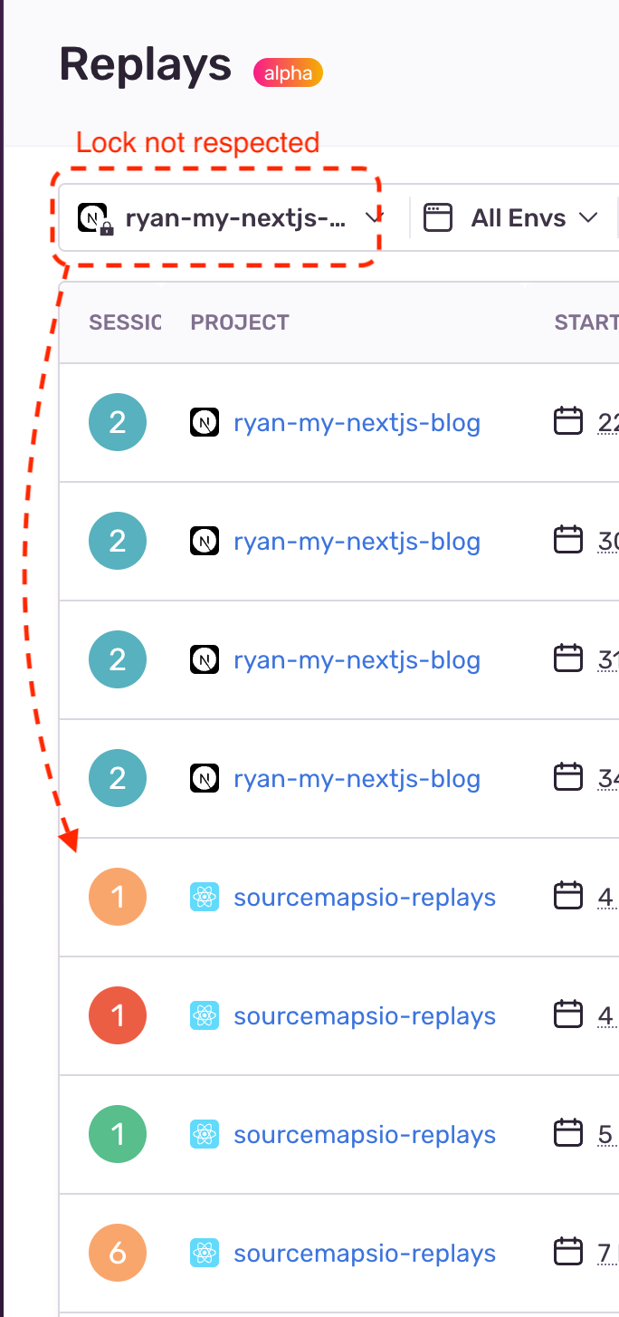 Bug Clicking Into The Replays Index From The Sidebar Does Not Respect The Locked Project