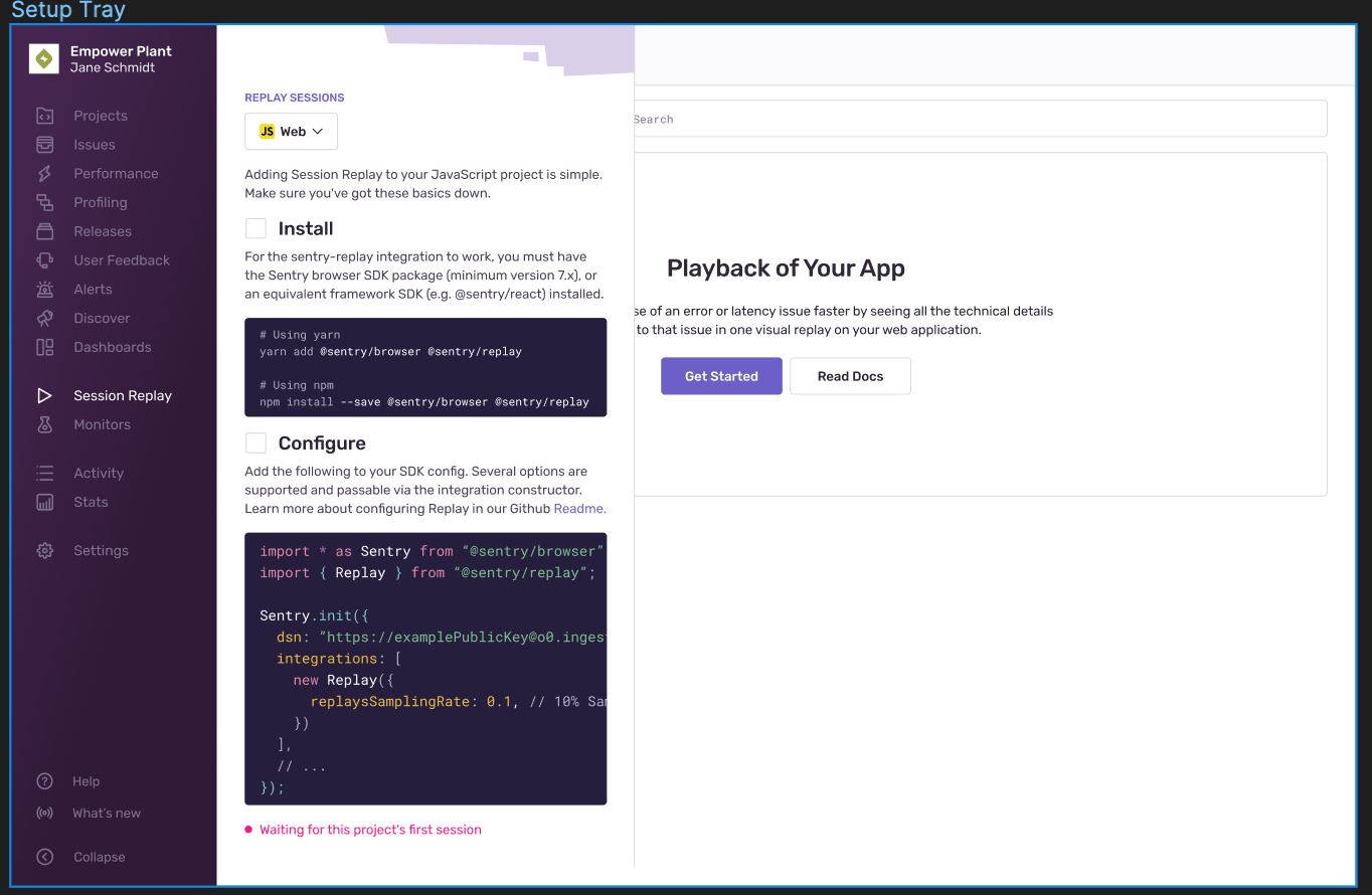 Implement the Onboarding steps for Replay · Issue #40787 · getsentry/sentry · GitHub