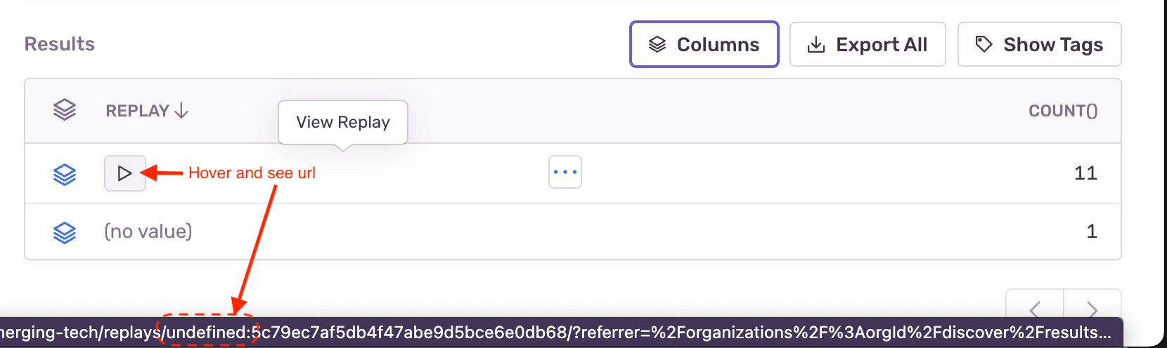 Bug Project Slug In Replay Link On Table View Column Undefined In Certain Cases · Issue 40981