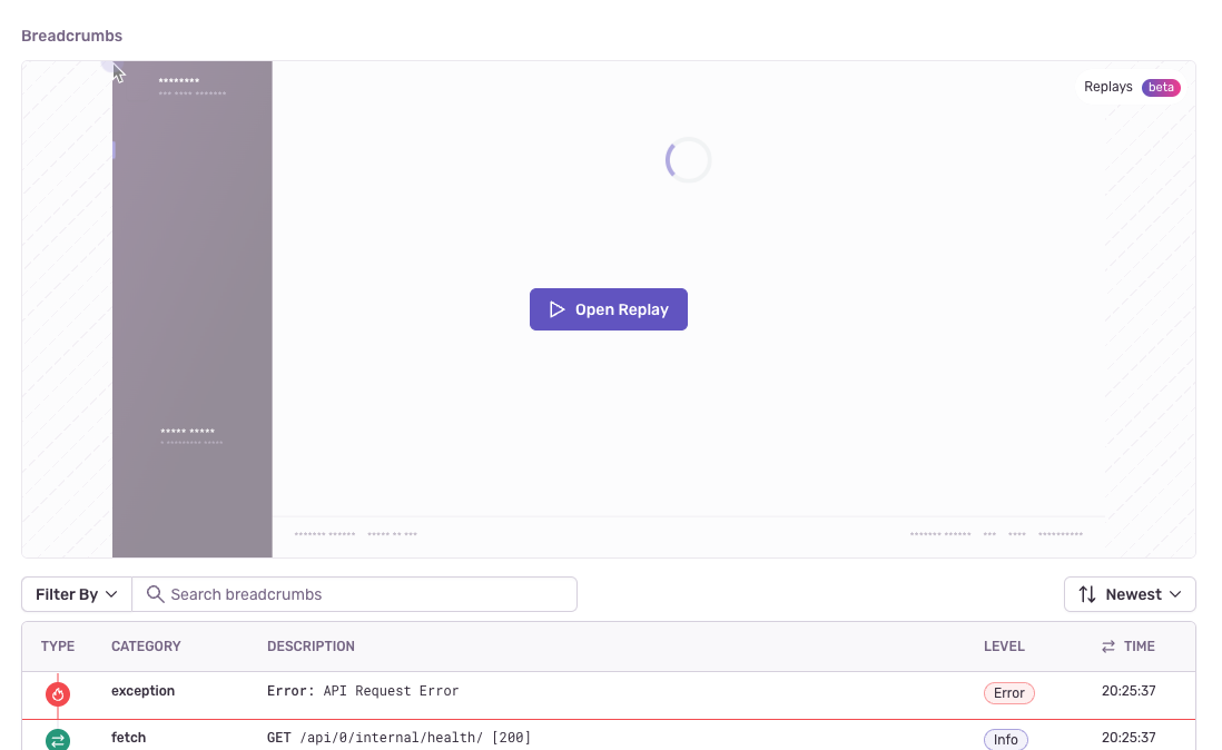 Replay preview with the "> Open Replay" button is setting up ...