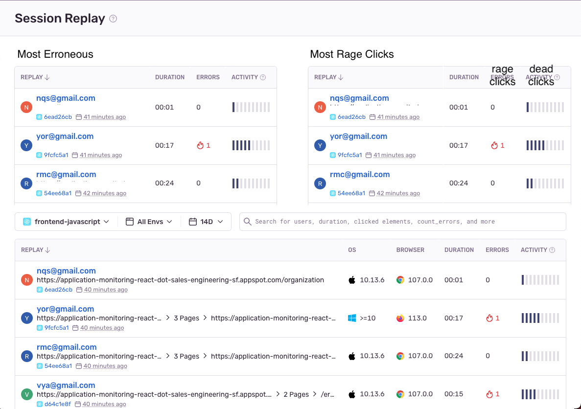 Experiment with Error & Rage/Dead click Cards at the top of the Replay List page · Issue #53086 ...