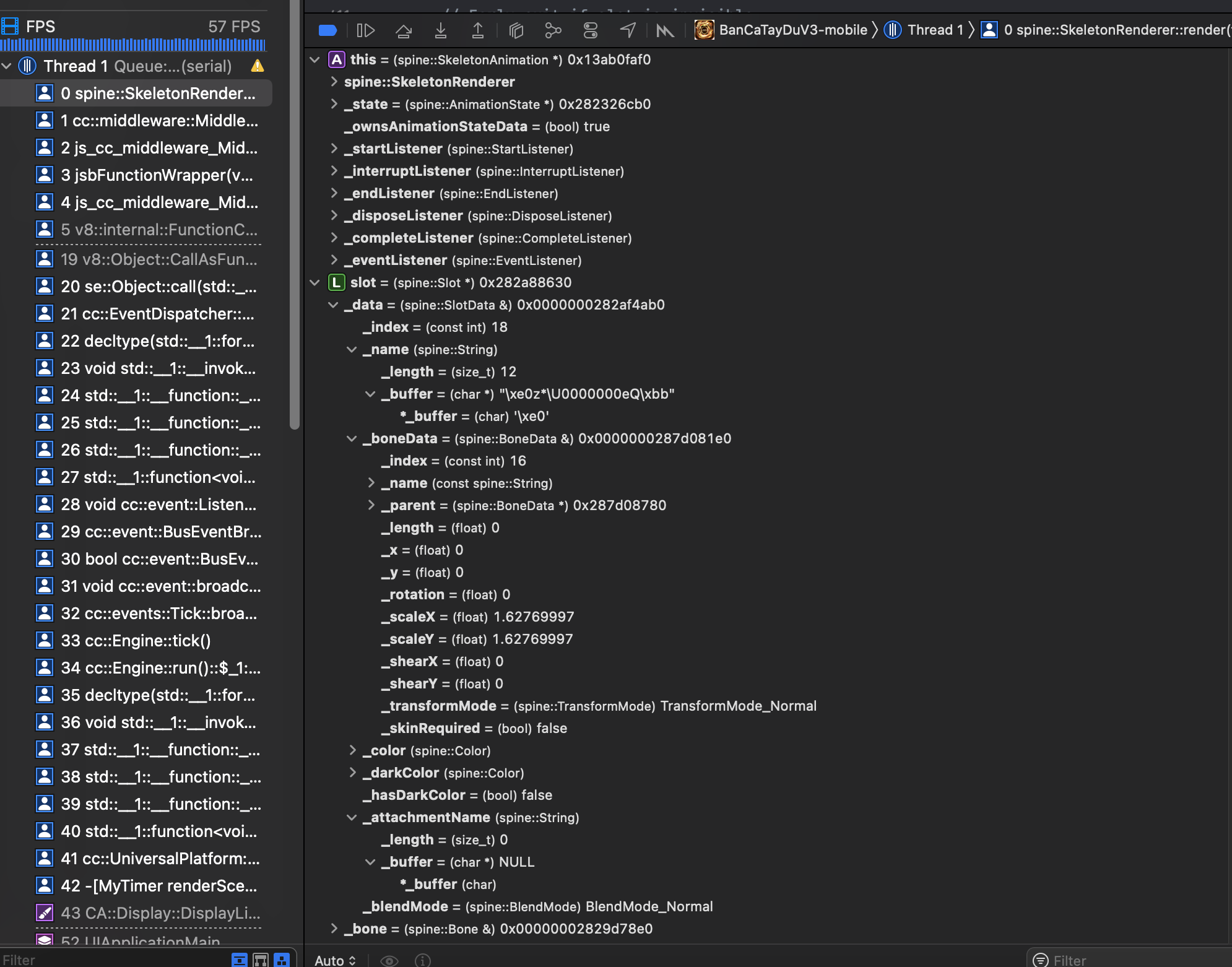 [V3.7.0] iOS app with spine crahsed with callstack: cc::middleware::MiddlewareManager::render ...