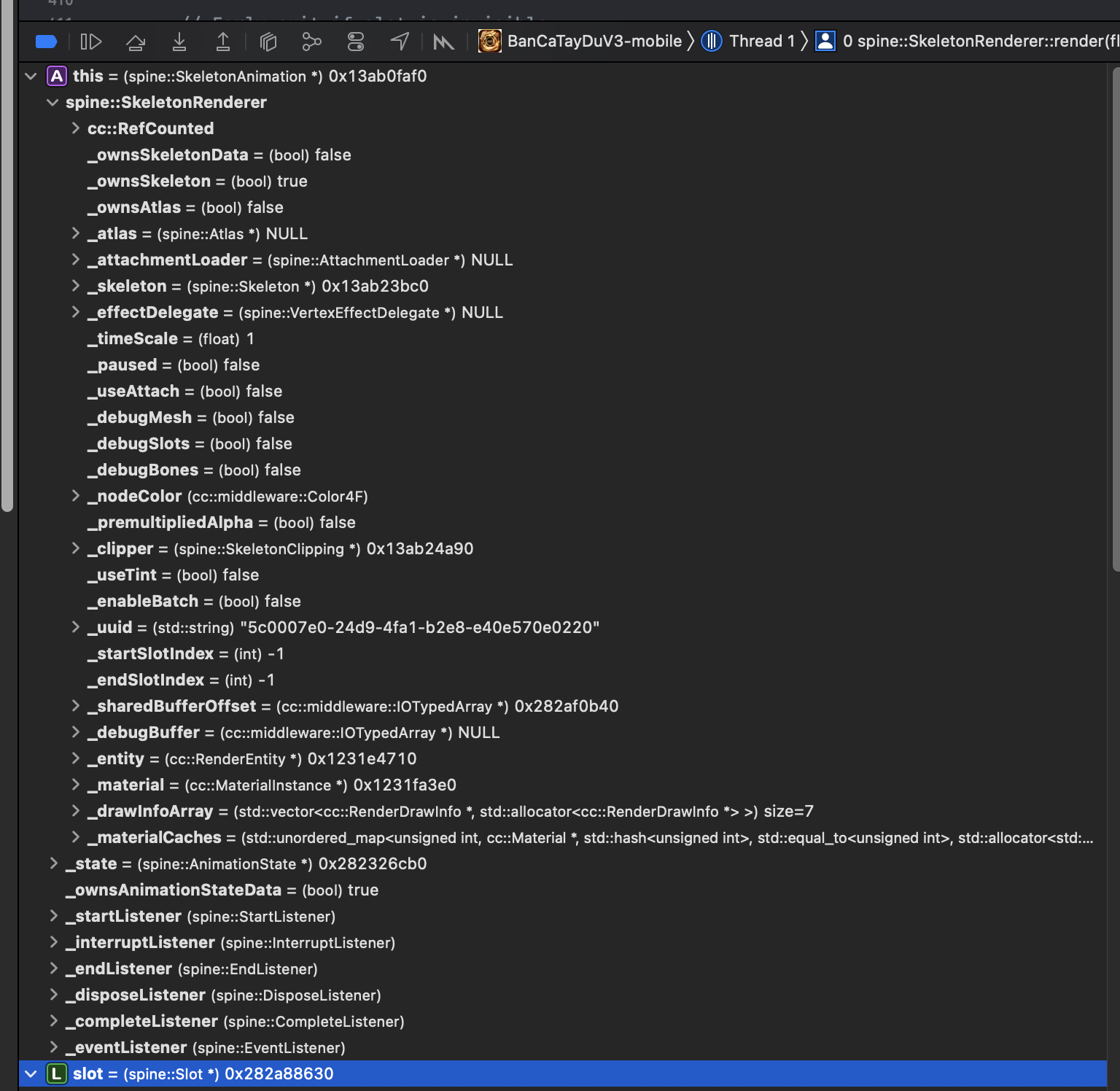 [V3.7.0] iOS app with spine crahsed with callstack: cc::middleware::MiddlewareManager::render ...