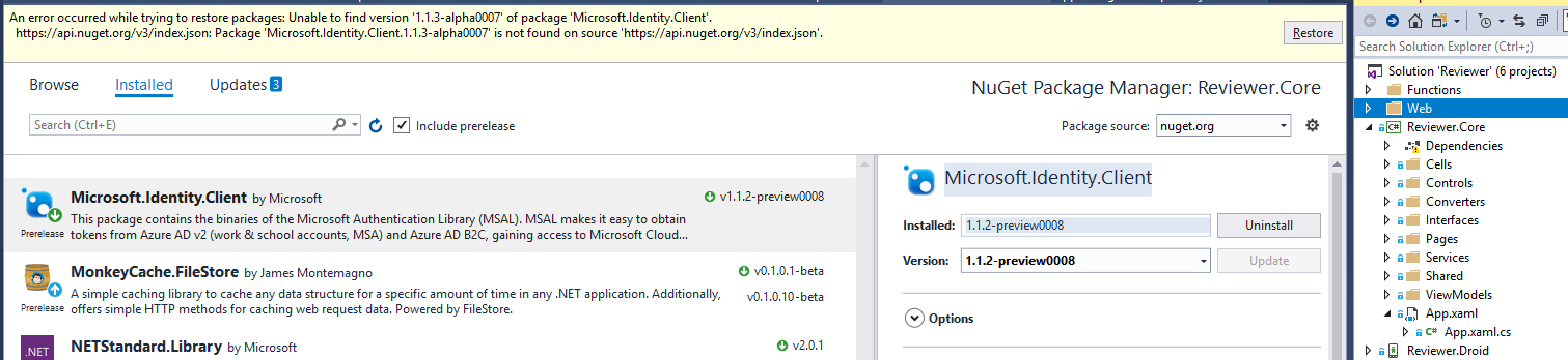An Error Occurred Trying To Restore Packages Unable To Find Version 1 1 3 alpha0009 Of Package 