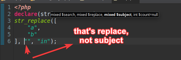 Str Replace Argument Typehinter Off By One When Using [] Instead Of Array · Issue 89