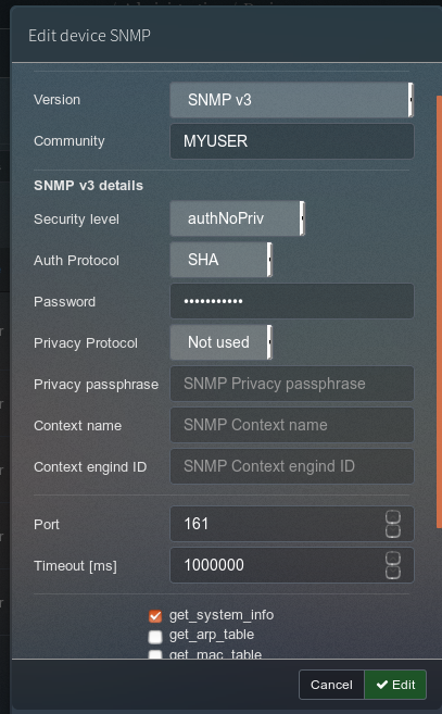 SNMPv3 does not request username/privacy/authorization fields · Issue #1119 · phpipam/phpipam ...