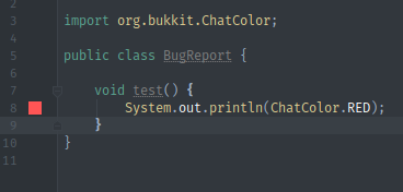 Using static import for ChatColor changes color in left of screen ...