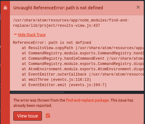Uncaught ReferenceError: path is not defined · Issue #891 · atom/find-and-replace · GitHub